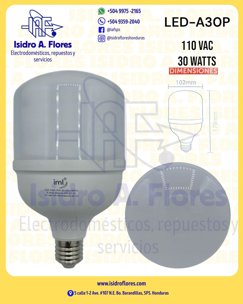 Foco Led 30W Pilar tipo 'A' marca IML | Isidro A. Flores